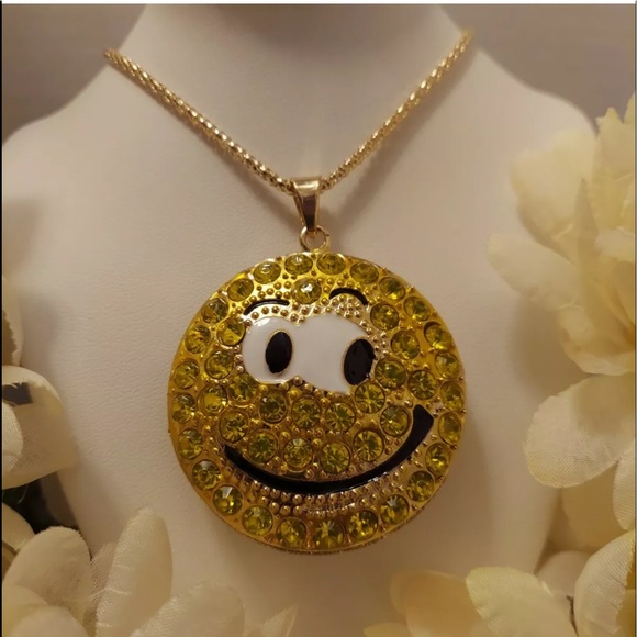 Jewelry | Yellow Rhinestone Smiley Face Necklace | Poshmark